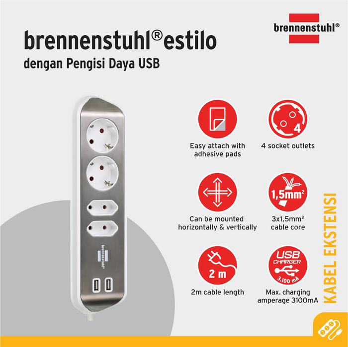 Promo Stop Kontak Kabel Ekstensi Terminal Listrik Brennenstuhl Estilo 4 ...