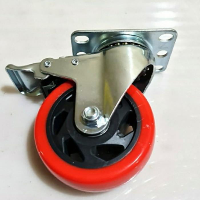 Jual Roda Troli Pu Merah Double Bearing Medium Duty 4 inch Rem ...