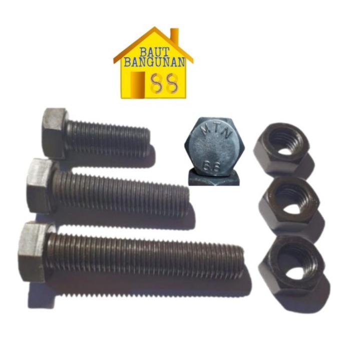 Jual baut mur baja 8.8 HTB m24x60mm full drat / hex bolt nut m24x6cm - Jakarta Pusat - BAUT ...