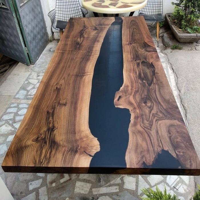 Jual meja makan resin minimalis / meja makan resin epoxy / meja makan ...