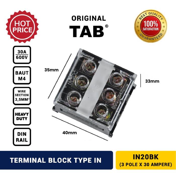 Jual Terminal Block / Blok IN20BK 3 pole 30A 600V TAB - Jakarta Pusat ...