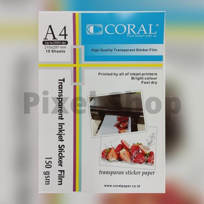 Jual Stiker Plastik Printable Transparan Film A4 Coral Sticker - Kota ...