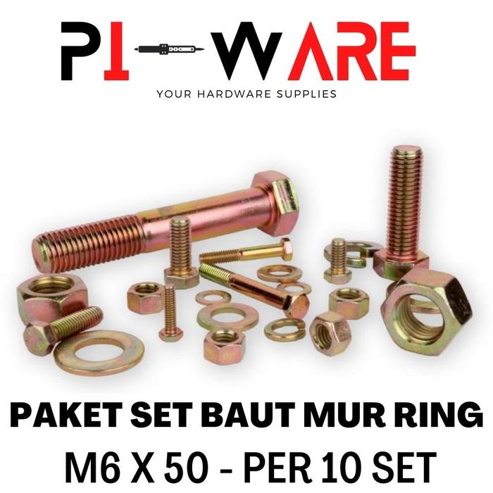 Jual Paket Set Baut Mur Ring M6 6mm x 50mm ( 6x50 ) Per 10 Set - Kota ...