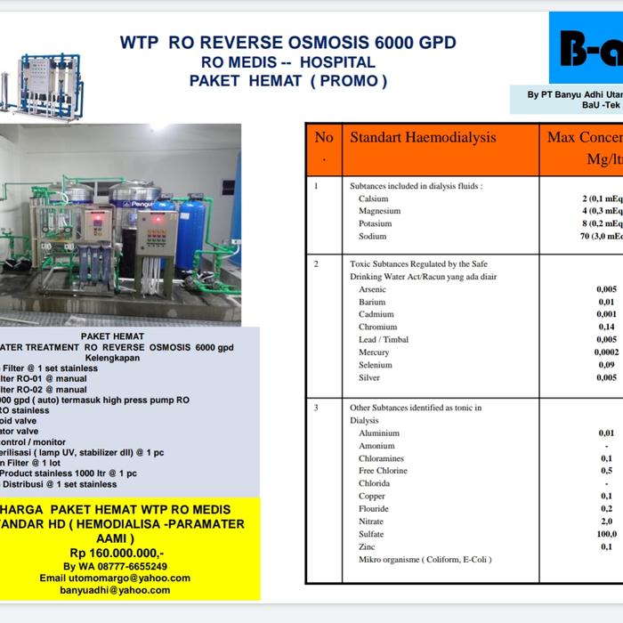 Jual WTP RO 6000 gpd RO reverse osmosis untuk hd Hemodialisa standard AAMI - Kota Depok - maro ...
