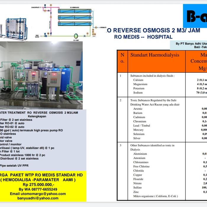 Jual WTP RO reverse osmosis 2mph 2 M3/jam RO medis hd Hemodialisis AAMI - Kota Depok - maro ...