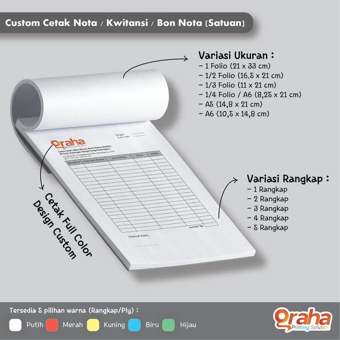 Jual Cetak Nota Custom – Kertas Pilihan Warna Putih, Merah, Kuning ...