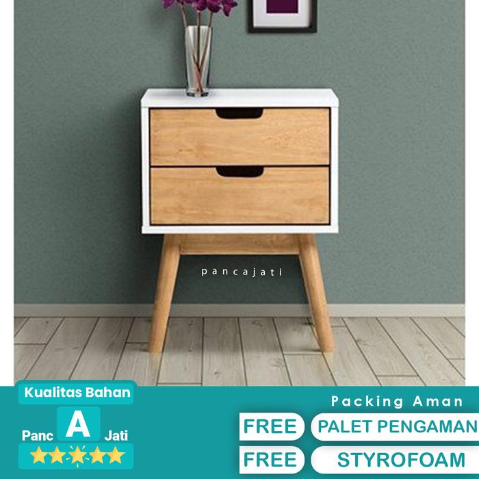 Jual Nakas Bedside Table 3 dan 2 Laci Warna Serat Kayu Kombinasi Putih ...