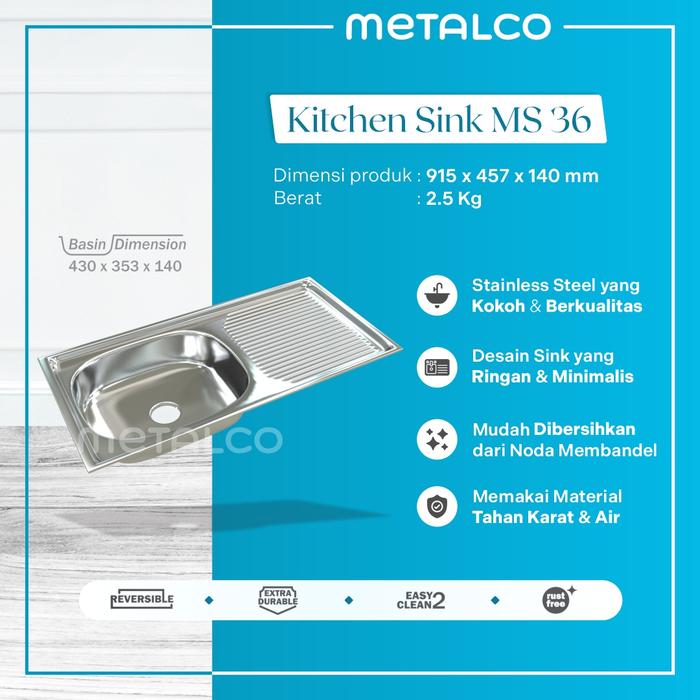 Promo Bak Cuci Piring Stainless Metalco Kitchen Sink MS 36 100% Anti ...