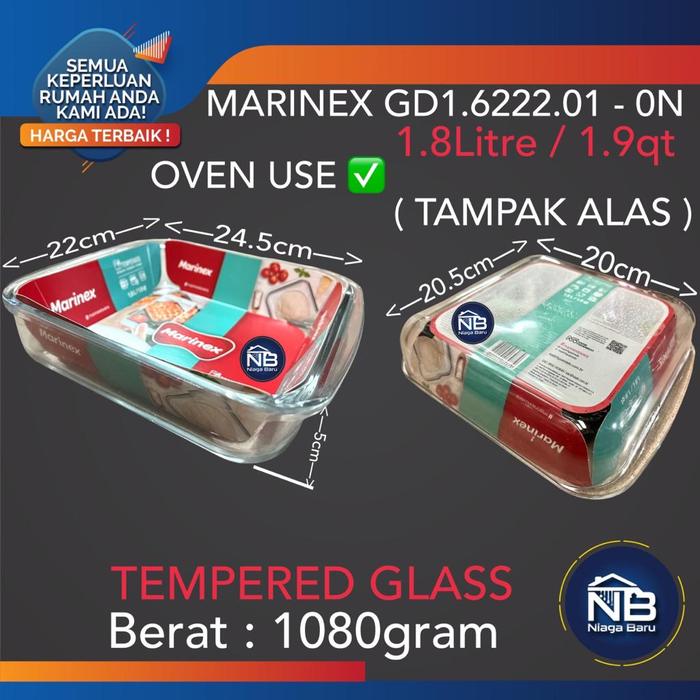 Jual LOYANG PIRING KACA MARINEX 22CM SEGI EMPAT 1.8L PYREX PIREX ...