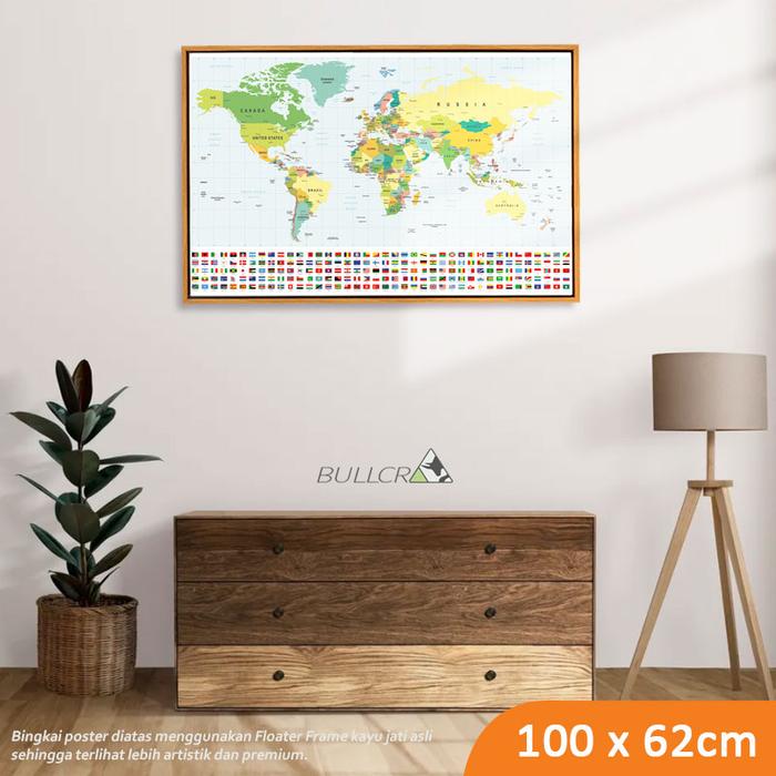 Jual World map premium hiasan dinding Peta dunia custom big bingkai ...