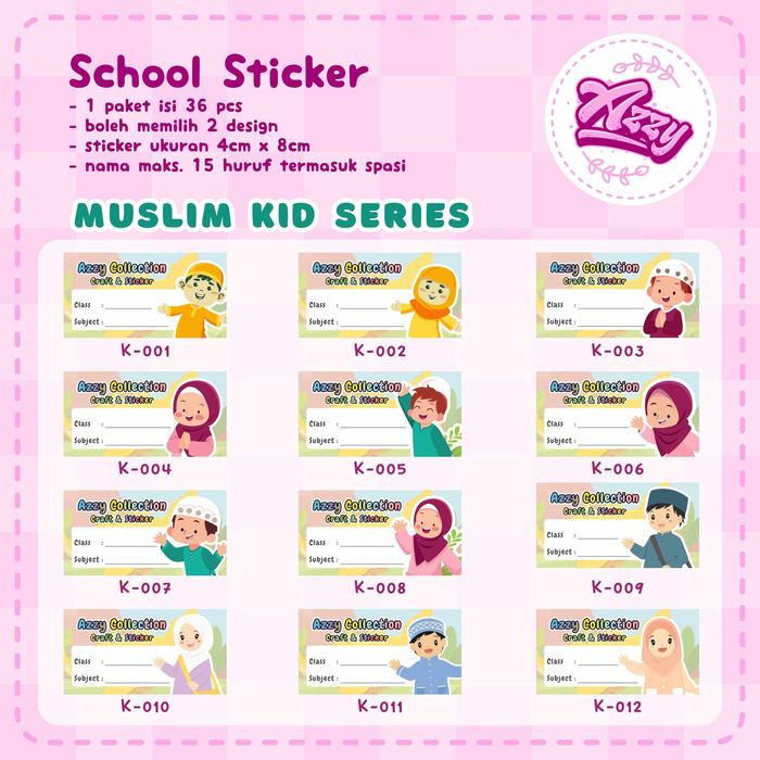 Jual Label Sticker Nama Anak Sekolah Tema Anak Muslim / Muslim Kids ...