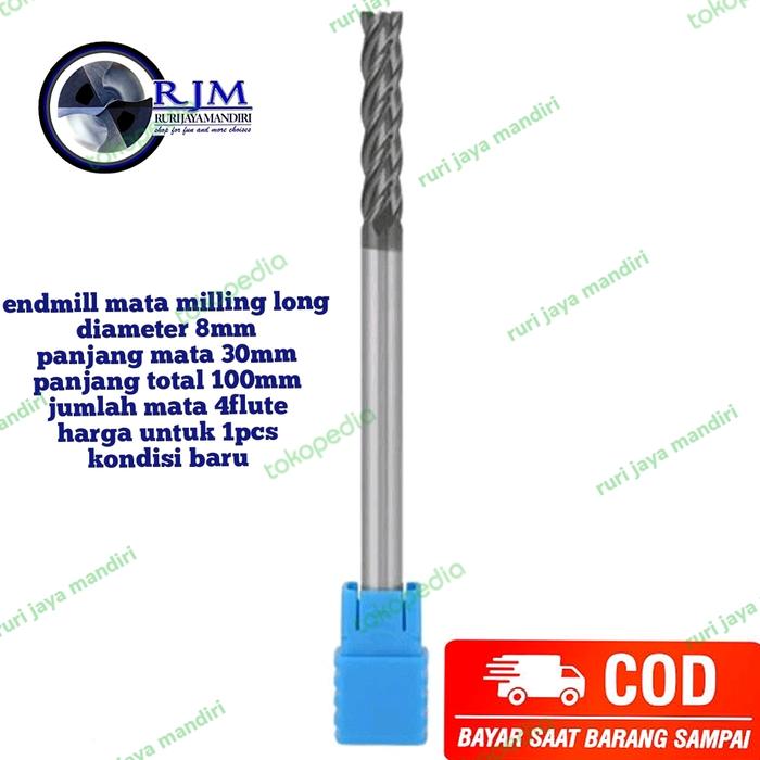 Jual bor fris D8 bor frais mata milling endmill carbide long 8 x 100mm ...