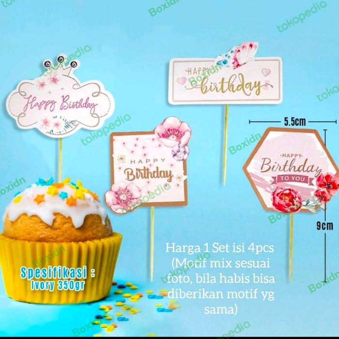 Jual 4pcs Topper Happy Birthday Topper Kue Ulang Tahun Topper Bunga ...