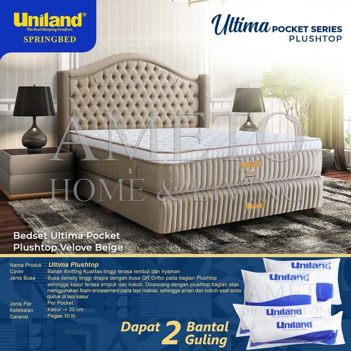 Jual Spring bed Uniland Plush Top 180x200 Pocket Velove Beige Full set ...