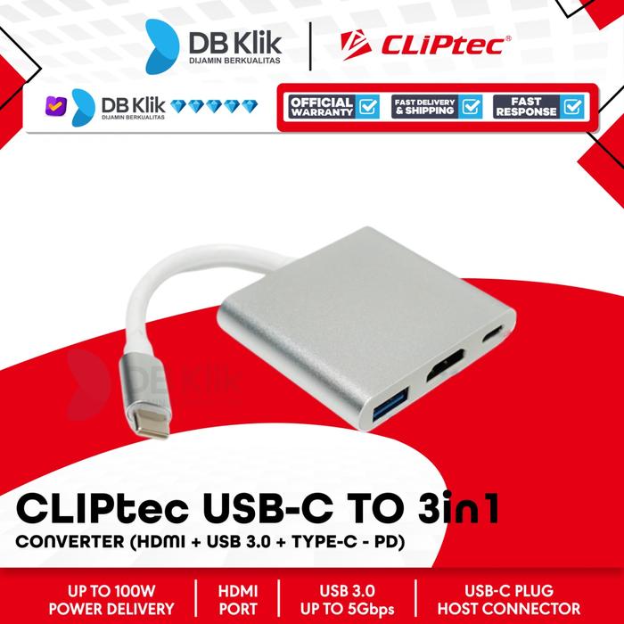 Converter CLIPtec USB-C to 3in1 (HDMI + USB 3.0 + TYPE-C - PD)- CL-C31