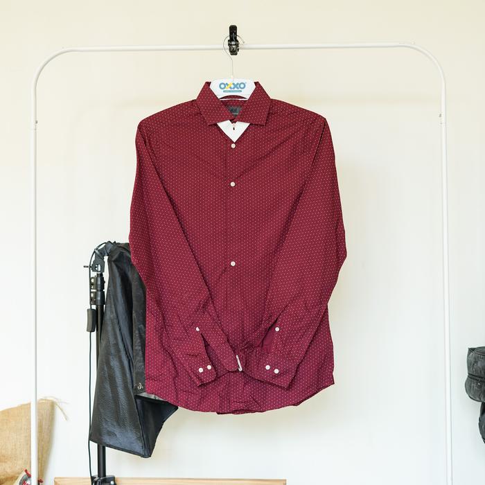 Jual H&M Premium Cotton Hnm HM Kemeja Pria Polka Dot Maroon Tangan ...