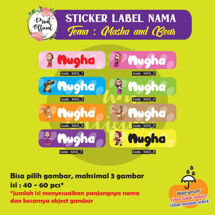 Jual Stiker Nama Anak Custom / Label Nama Anak Custom Marsha and Bear ...
