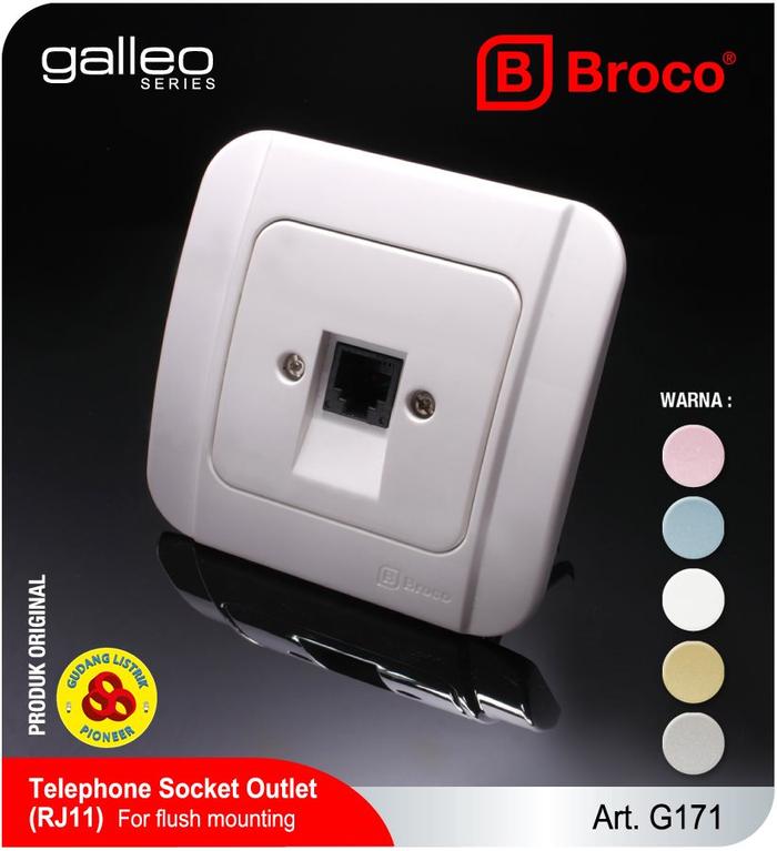Jual BROCO STOP KONTAK TELP GALLEO G171-55S WHITE OUTLET TELP RJ11 ...