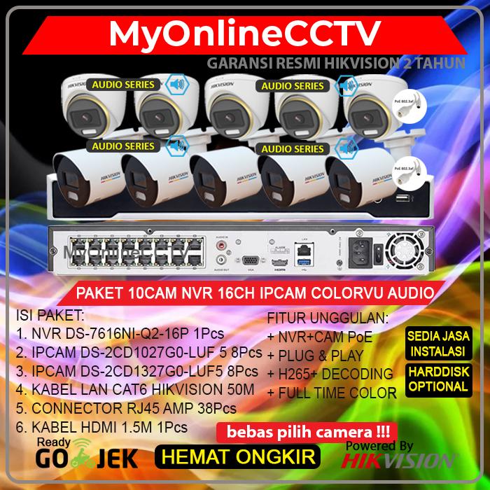 Promo PAKET IP CAMERA HIKVISION CCTV 10 CHANNEL 2MP COLORVU AUDIO ...