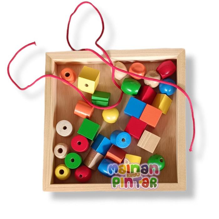 Jual Mainan Edukasi Anak Meronce Box Balok Kayu Bentuk Warna - Kab ...