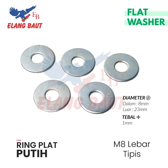 Jual Ring Plat M8 Lebar Putih Tipis 100 Pcs / Washer Plate Galvanis ...