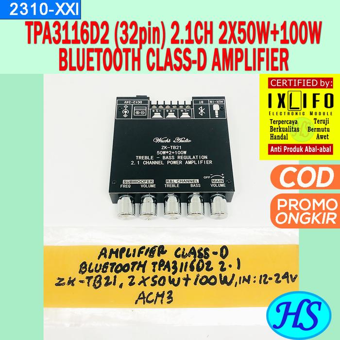 Jual TPA3116 Bluetooth Amplifier Class D 2.1CH 2x50W+100W ZK-TB21 ...