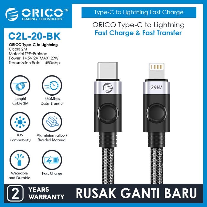 Promo ORICO Type-C to Lightning Fast Charge & Data Cable 29 watt - C2L ...
