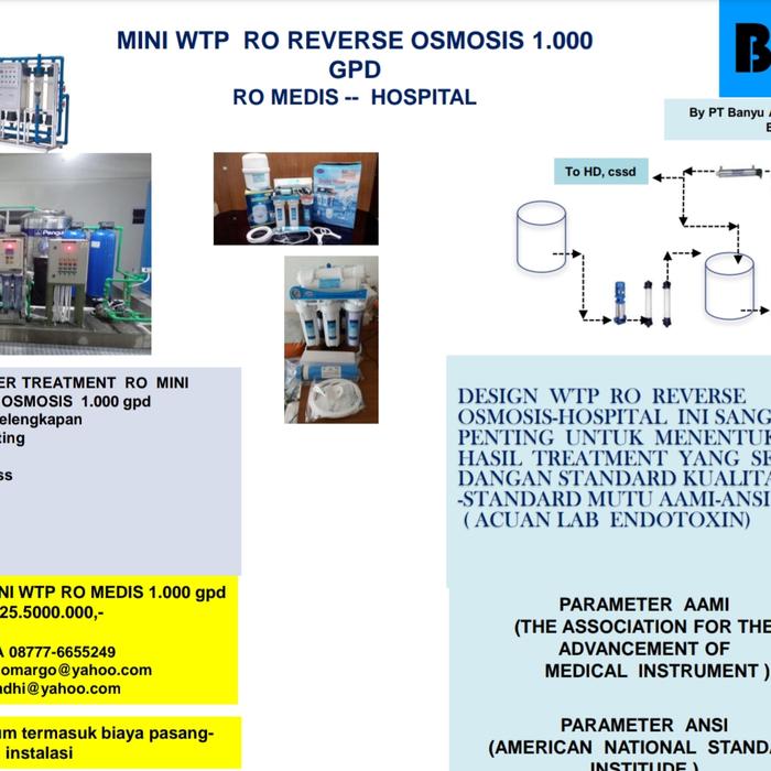 Jual WTP purifier mini RO reverse osmosis 1000 gpd RO medis hospital ...