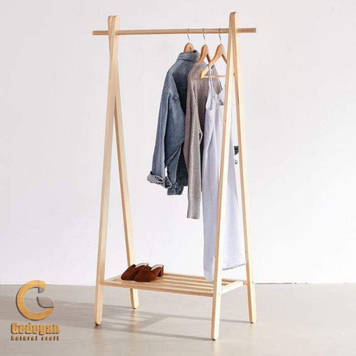 Jual wood stand hanger gantungan baju kayu minimalis rak gantungan ...