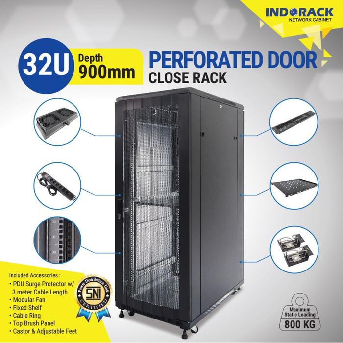 Jual Indorack IR9032P close rack 32U depth 900mm perforated door ...