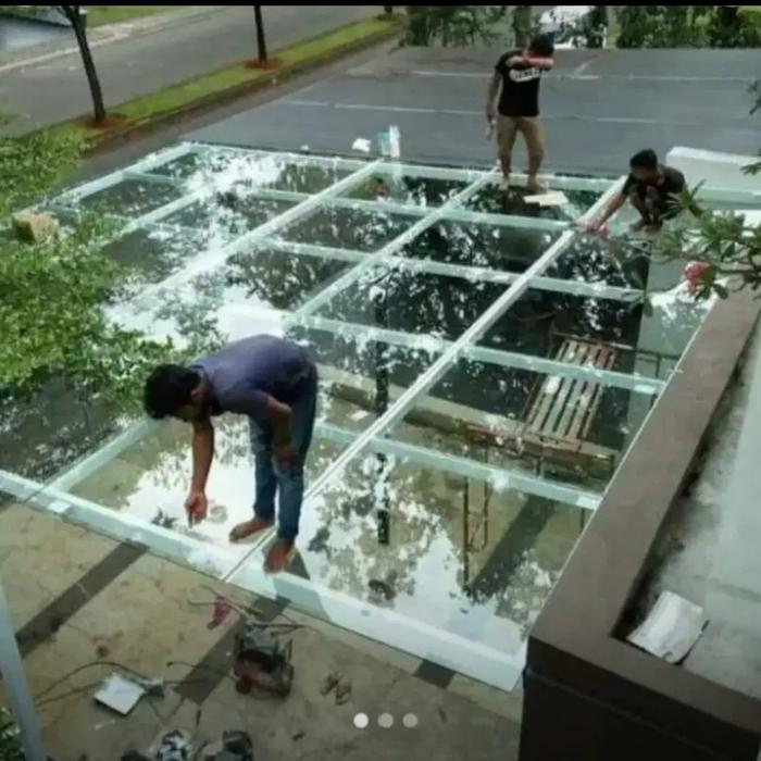 Jual kanopi kaca tempered glass canopy atap kaca sunblass tiang wf baja ...
