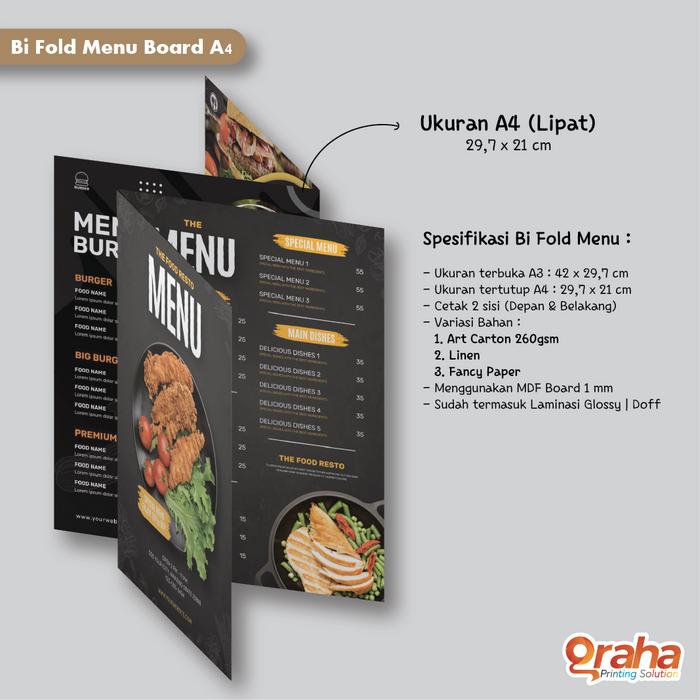 Jual Cetak Daftar Menu Board A4 Bi Fold – Desain Menarik Full Color ...