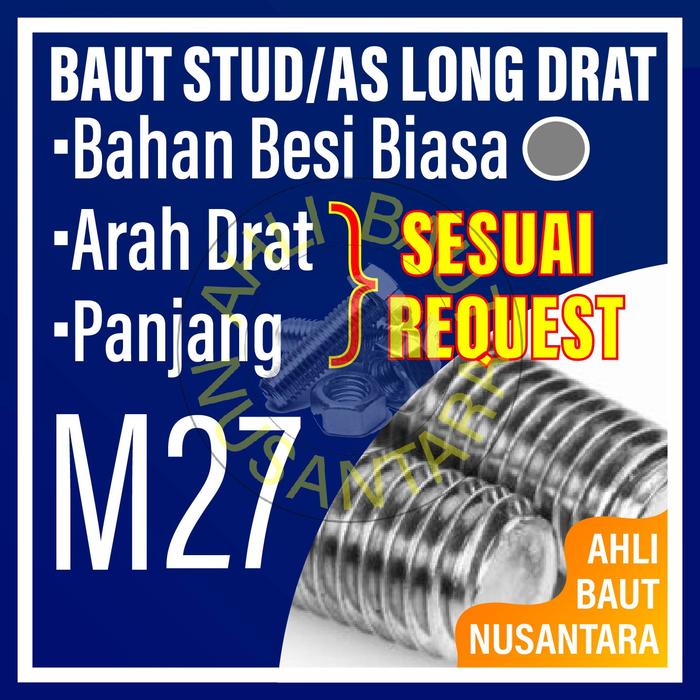 Jual Baut Stud Bolt M19 M20 M21 M22 M23 M24 M25 M26 M27 Asdrat As Long ...