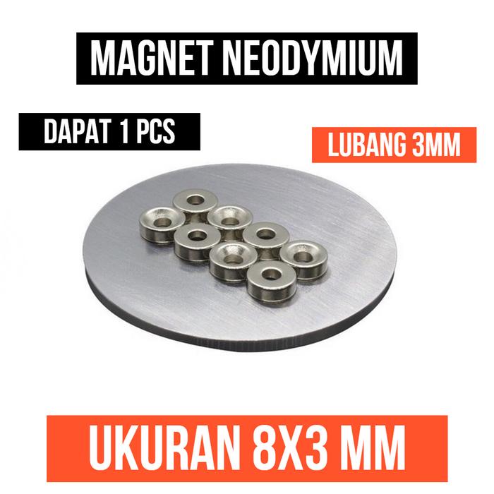 Jual Magnet Neodymium 8x3mm Lubang Round 3mm N52 Ring 8x3 mm Bulat Koin ...