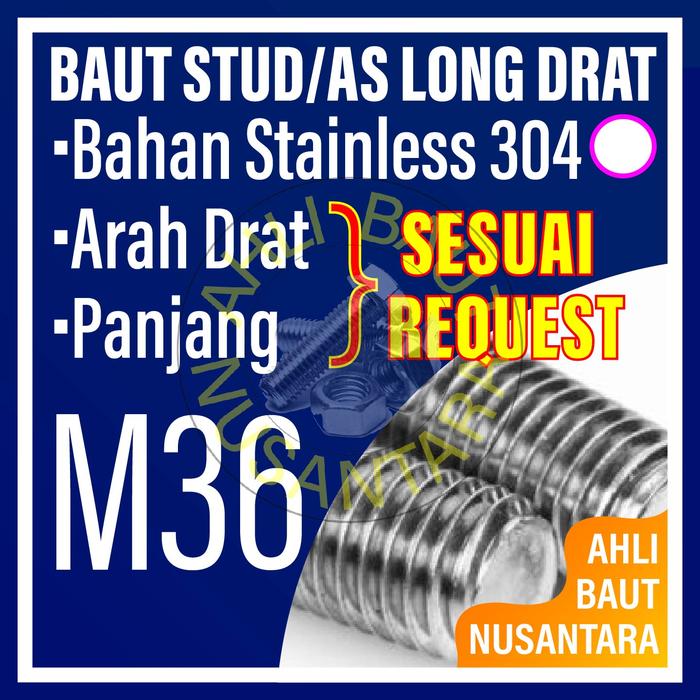 Jual Baut Stud Bolt M28 M29 M30 M31 M32 M33 M34 M35 M36 Asdrat As Long ...