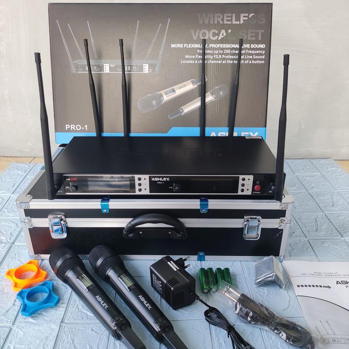 Jual Mic Wireless Ashley PRO-1 PRO1 PRO 1 UHF 2 Mic Genggam ORI Koper ...