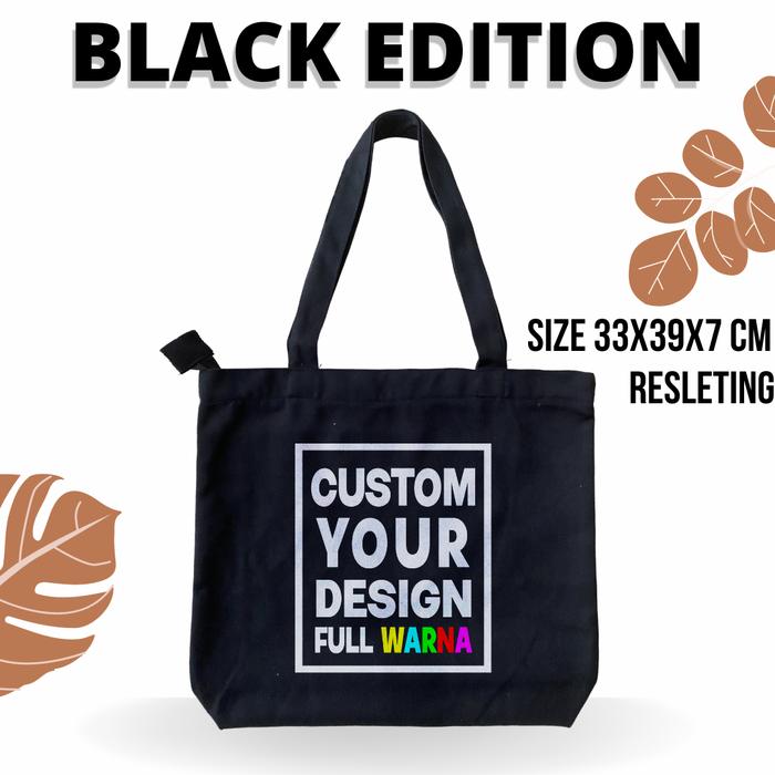 Jual Tote bag Kanvas Twill Hitam Custom Totebag Custom Warna Hitam ...