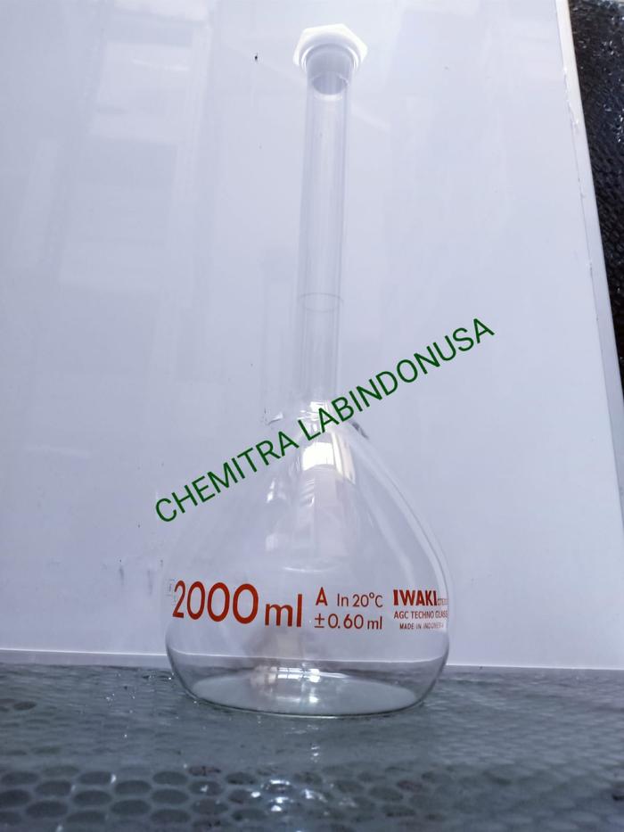 Jual Labu Ukur Clear 2000 ml PP Stopper Volumetric Flask 2L IWAKI class A - Kab. Bekasi ...