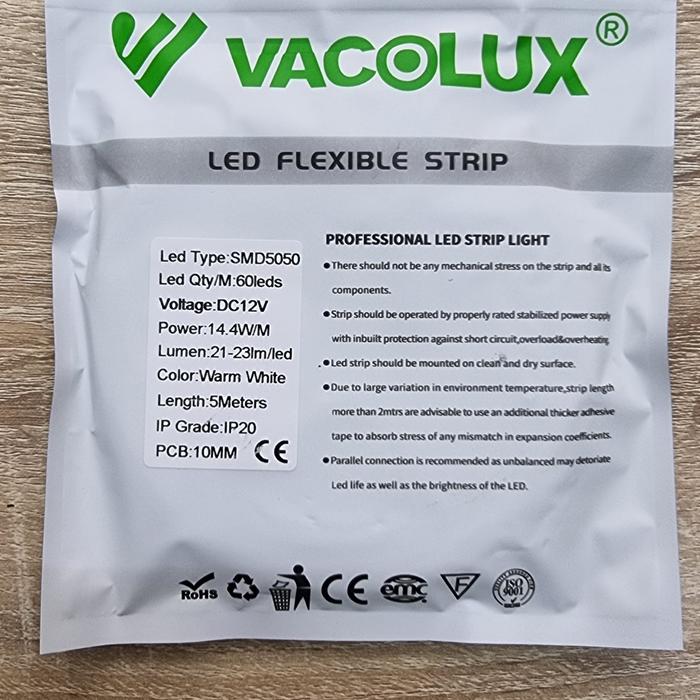 Jual LAMPU LED STRIP VACOLUX DC 12 VOLT WARM WHITE 3000K - Kab ...