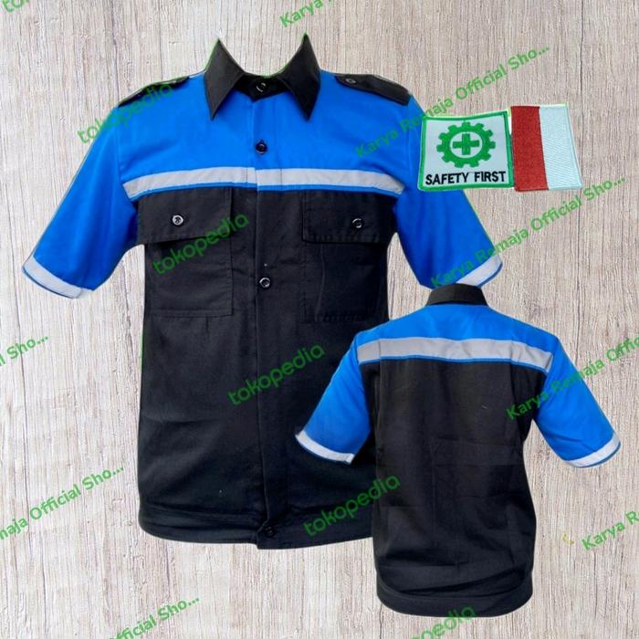Jual Wearpack Safety Seragam Kerja bengkel kmbinasi lengan pendek Biru ...