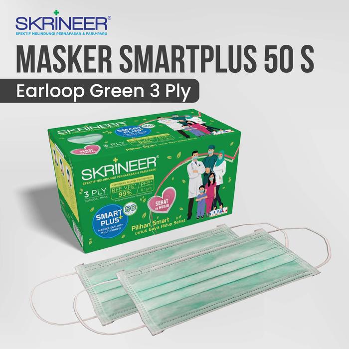 Promo Skrineer Smart Plus Masker 3 Ply Earloop Green (isi 50 pcs ...