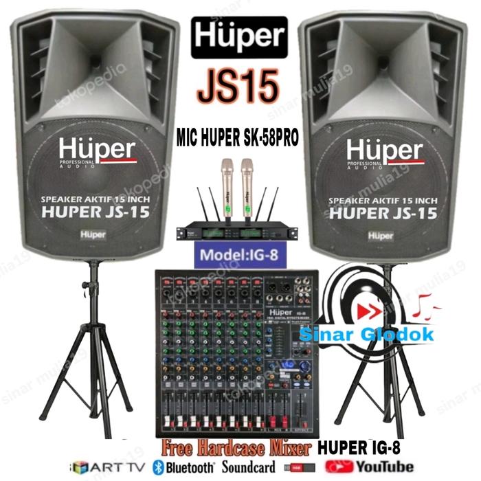 Jual PAKET SOUND SYSTEM SPEAKER AKTIF HUPER JS15 MIXER HUPER IG-8 MIC HUPER - Jakarta Barat ...