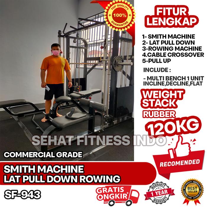 Jual SMITH MACHINE LAT PULL DOWN ROWING 120KG WEIGHT STACK + MULTI ...