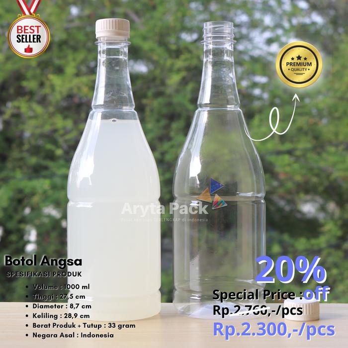 Jual PET264. Botol plastik 1 liter minuman angsa tutup segel putih ...