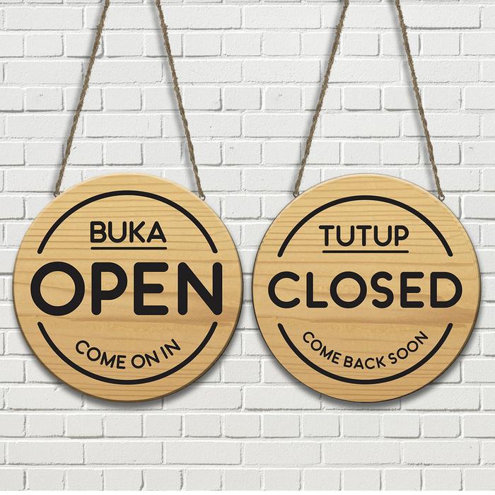 Jual Open closed sign board, papan gantungan buka tutup toko diameter ...