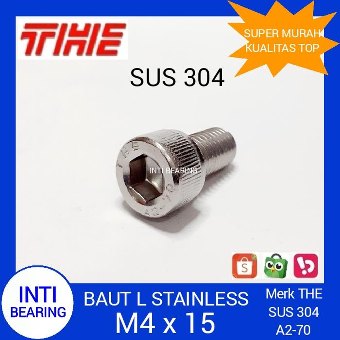 Jual BAUT L STAINLESS M4x15 MERK THE M4 x 15 SS SUS 304 HEX SOCKET HEAD ...