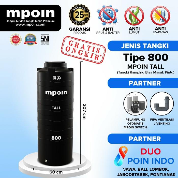 Jual WATER TANK HARGA TOREN AIR MPOIN TALL 800 L ANTI LUMUT GARANSI 25 TH - Black Granite ...