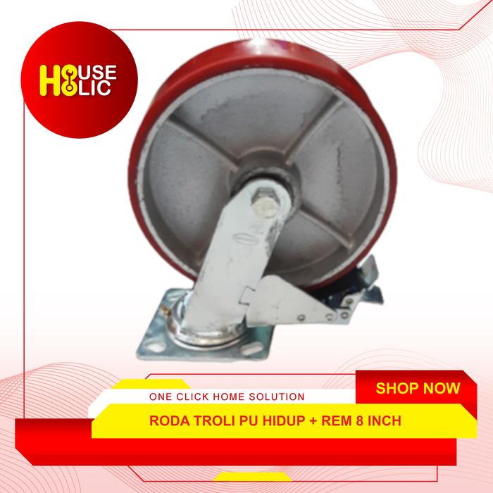 Jual Roda Troli Trolley PU 8" Hidup+Rem Roda Palet Nilon Roda Caster ...