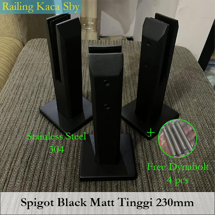 Jual SPIGOT KACA HITAM TINGGI 23CM BLACK MATT RAILING TANGGA SS304 ...