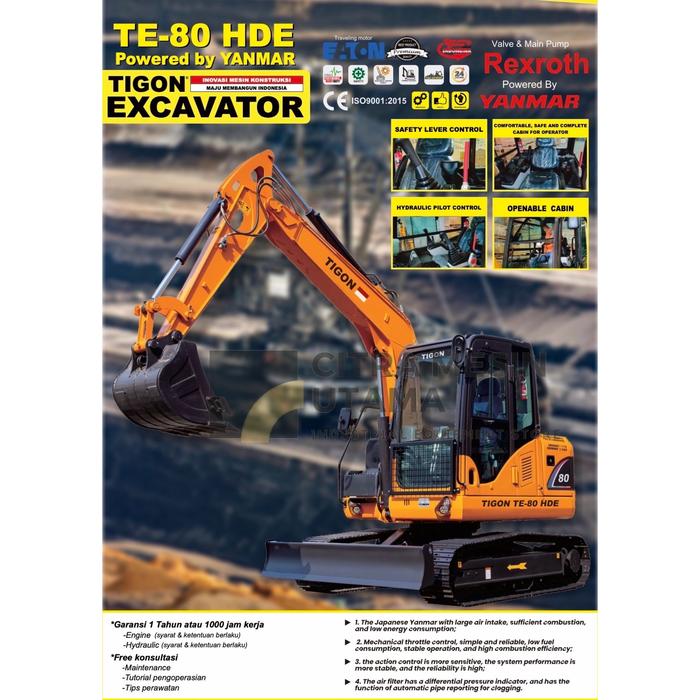 Jual Mesin Mini Excavator Tigon TE-80 HDE Kapasitas 8 Ton Engine Yanmar ...